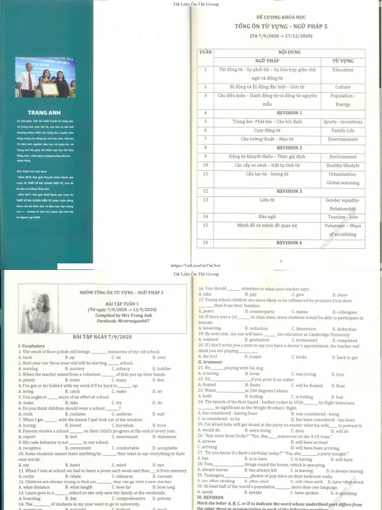 Full Ebook T NG Ôn T V NG - NG Pháp 5 2021 Cô Trang Anh | PDF