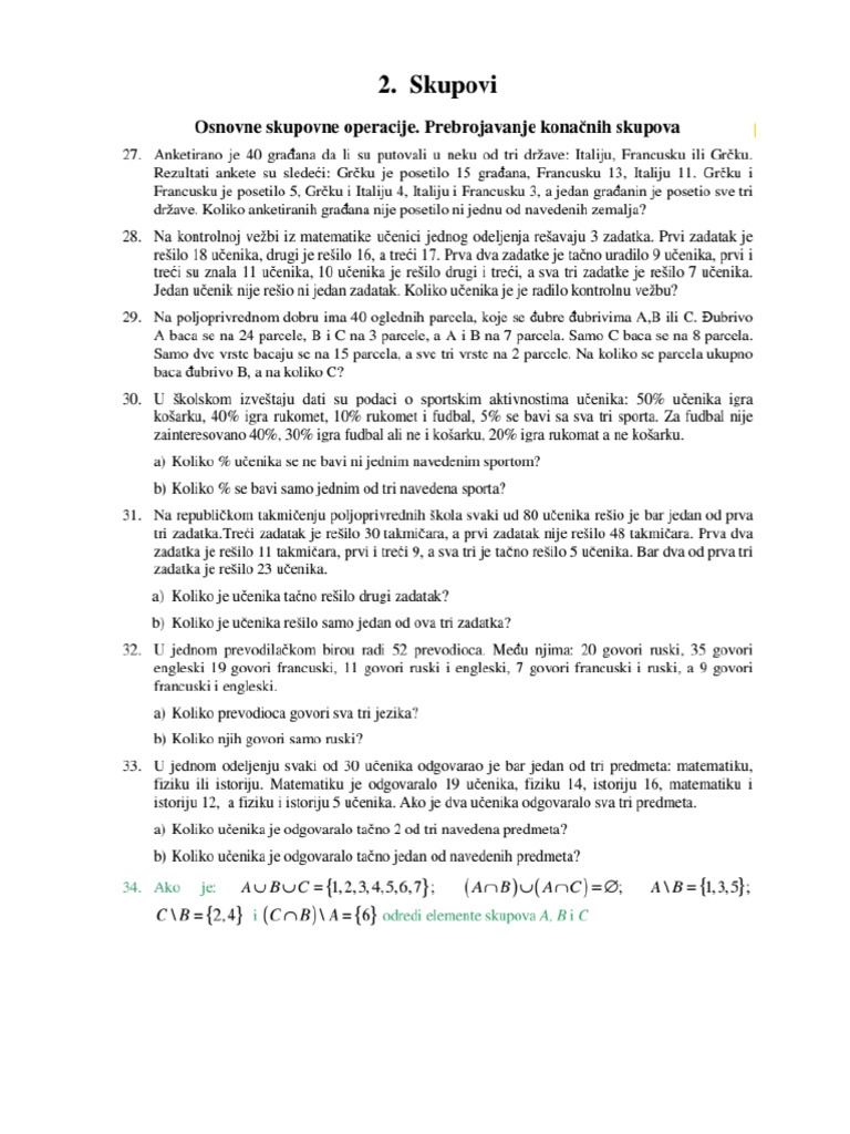 I Godina - Skupovi Napredni Nivo | PDF