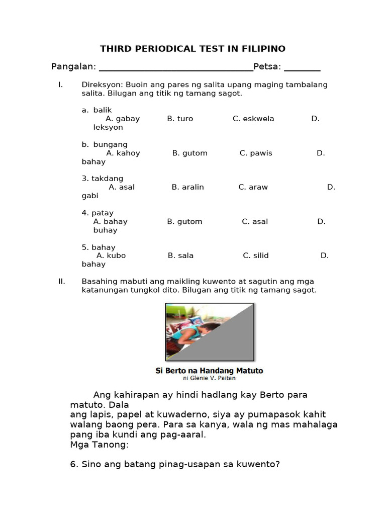 Third Periodical Test in Filipino | PDF