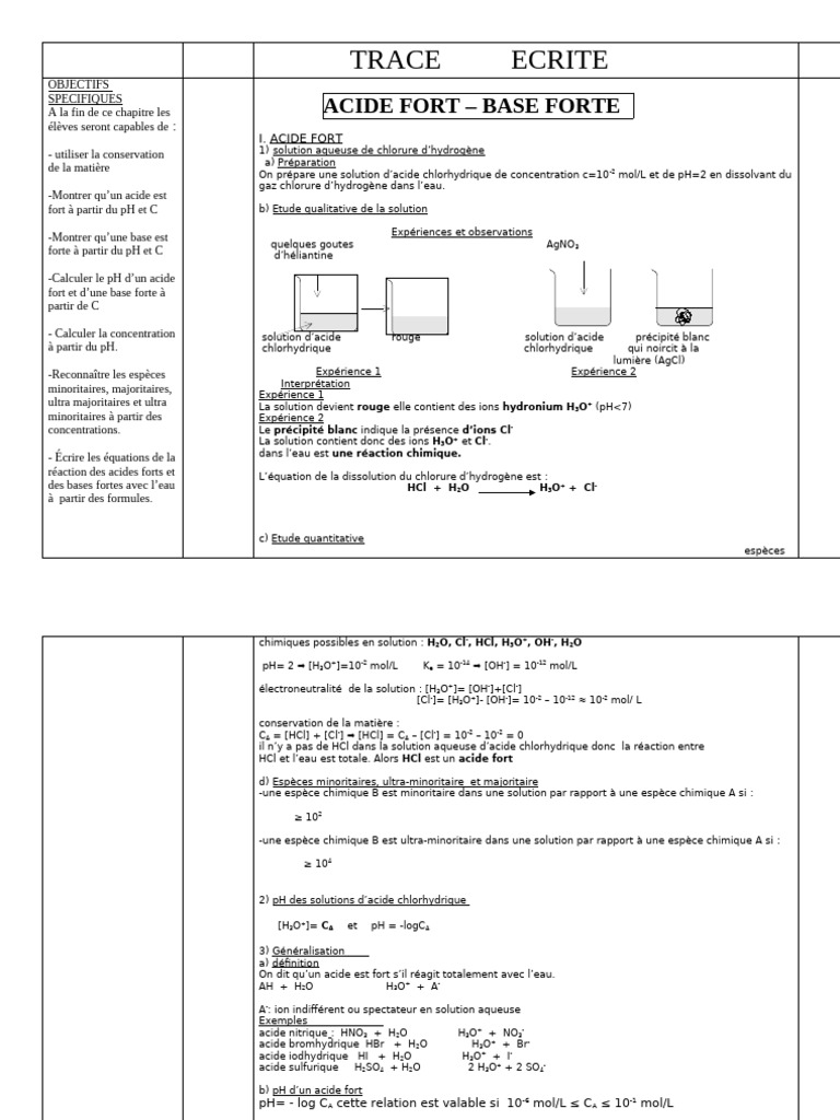 Acides et Bases Forts : Concepts et Calculs | PDF | Analytical ...