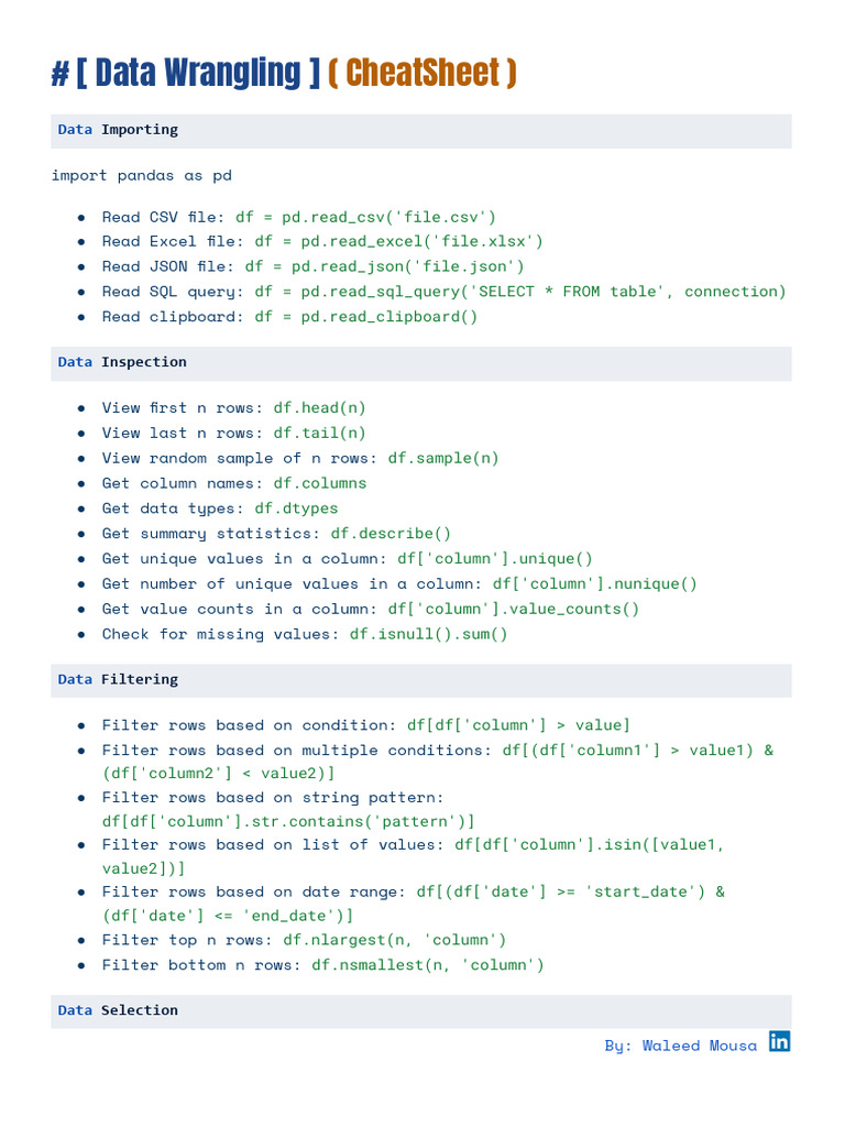 [ Data Wrangling ] ( CheatSheet ) | PDF