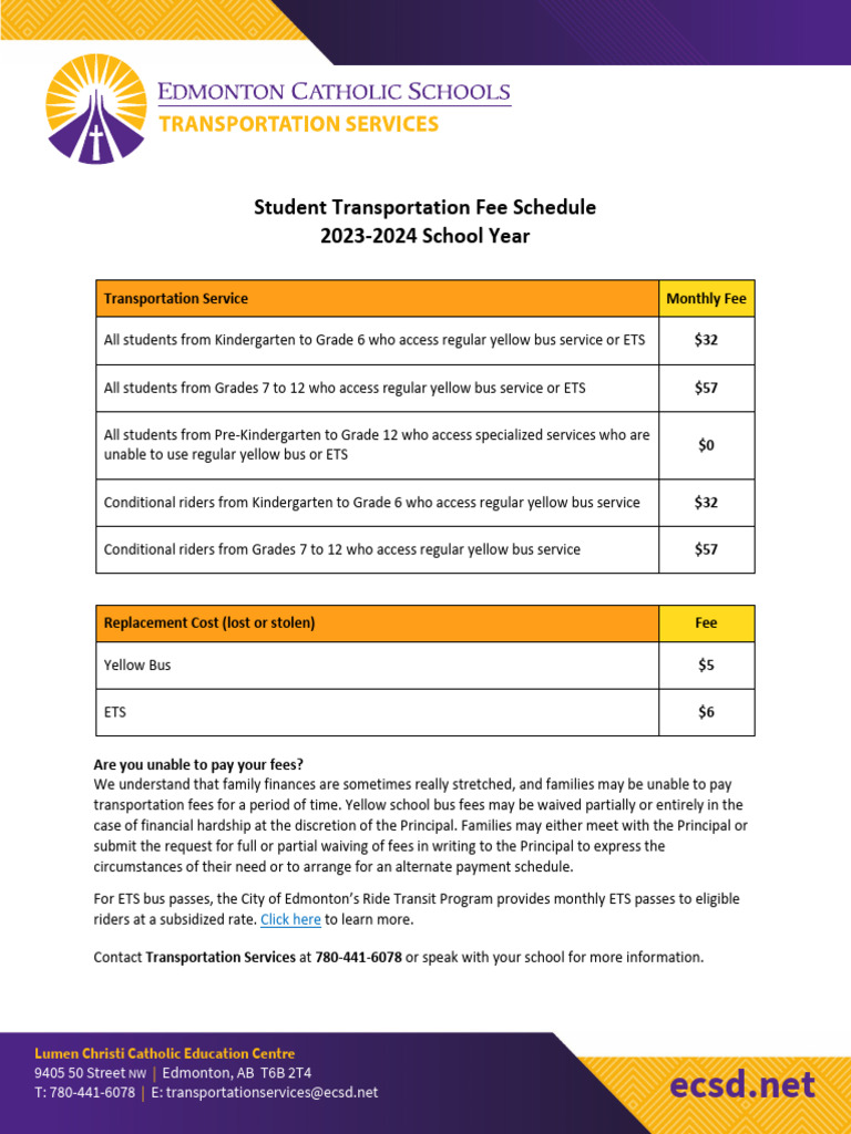 2023 2024 Bus Pass Fee Schedule | PDF