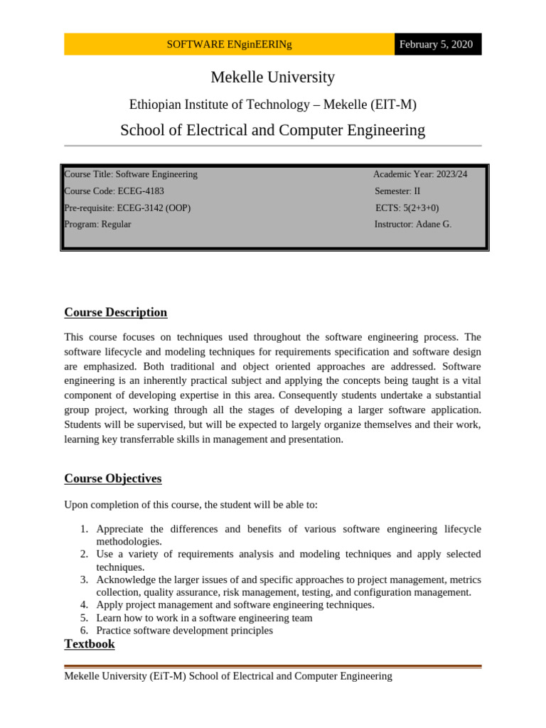 Software Engineering Course Outline1 | PDF