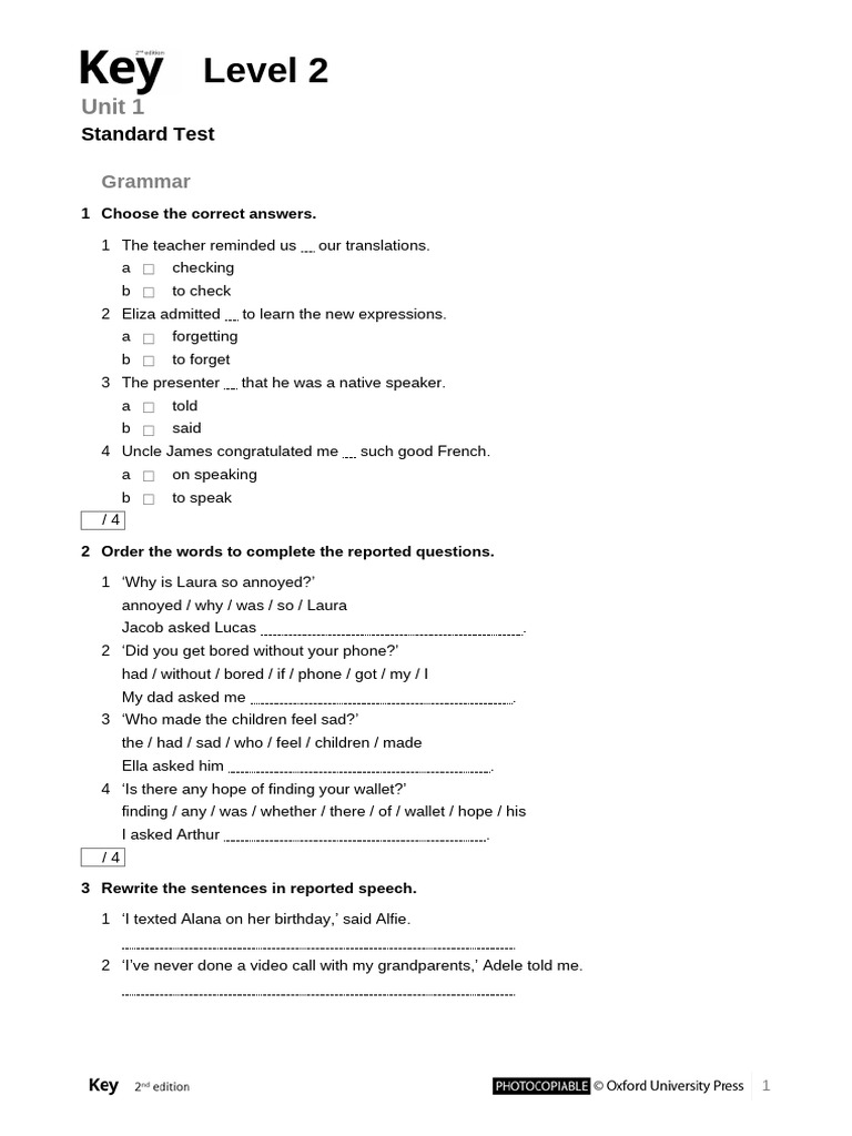 Key2e_Level 2_unit 1_test_a | PDF