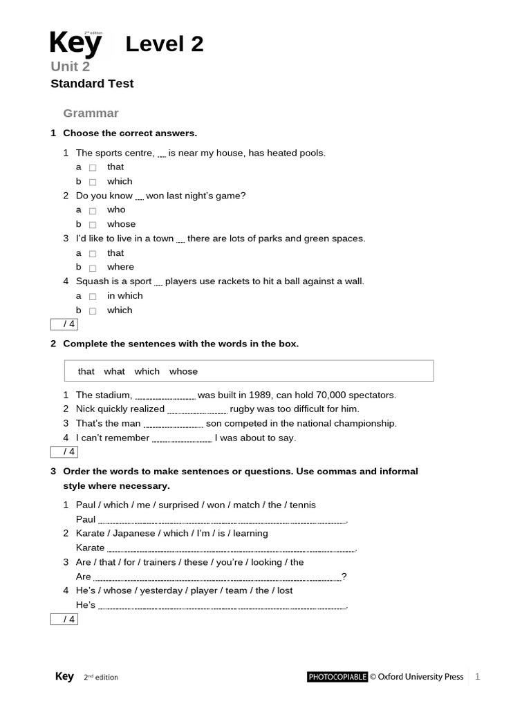 Key2e - Level 2 - Unit 2 - Test - A | PDF