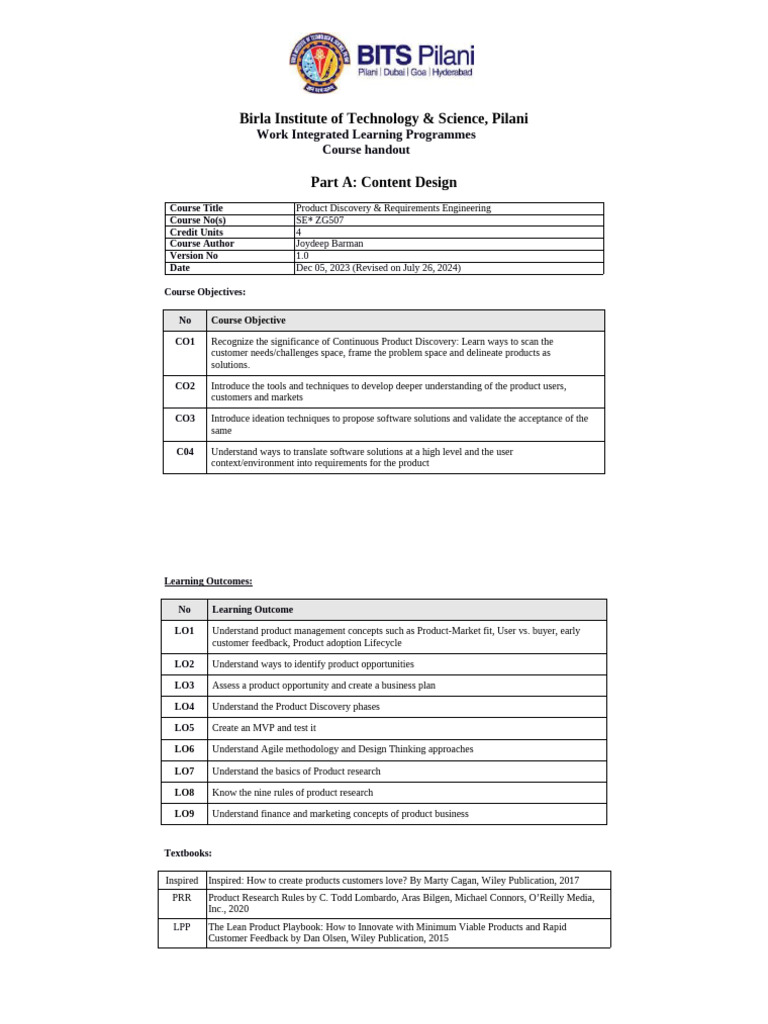 Se Zg507 Course Handout | PDF