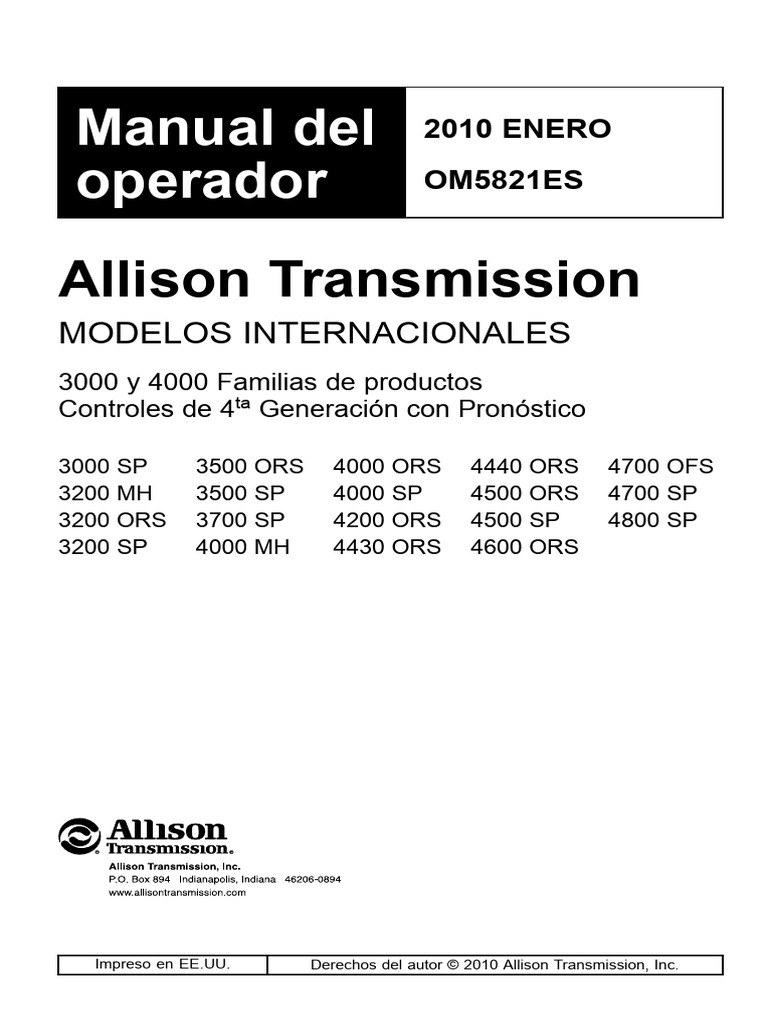 Updated - Allison Transmission 3000 4000 Series Operators Manuals | PDF