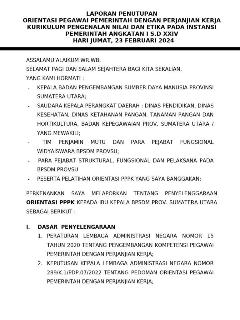 Laporan Penutupan Orientasi PPPK TA. 2024 | PDF