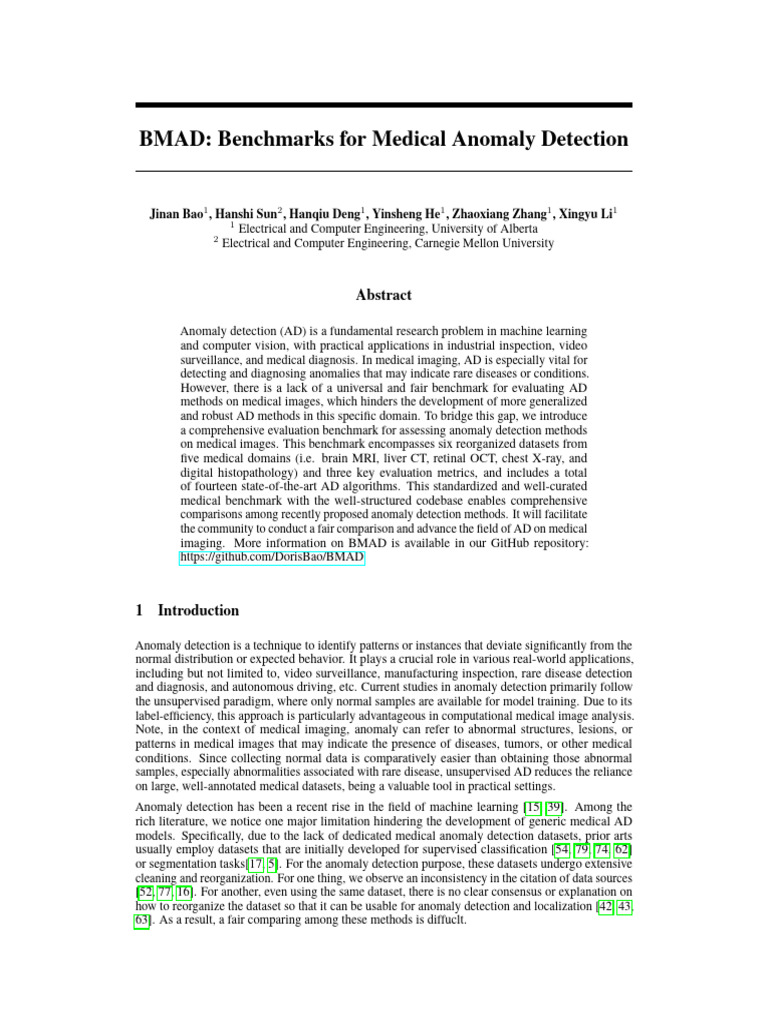 Bao Et Al. - 2023 - BMAD Benchmarks For Medical Anomaly Detection | PDF