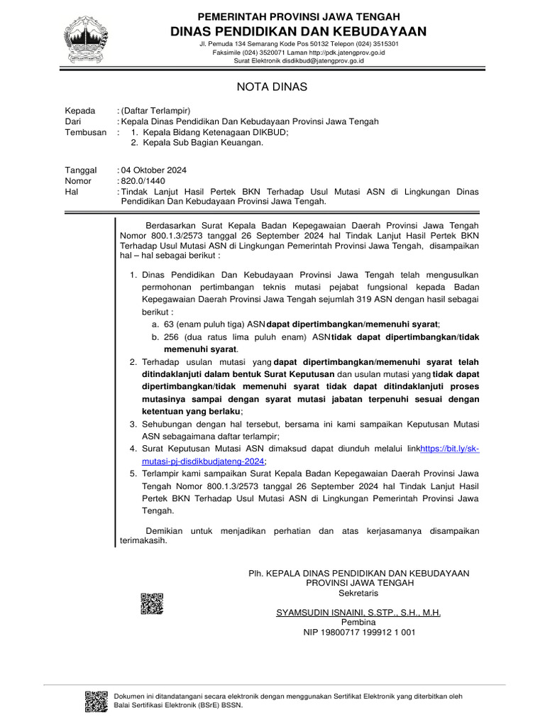 Tindak Lanjut Hasil Pertek BKN Terhadap Usul Mutasi ASN Di Lingkungan ...