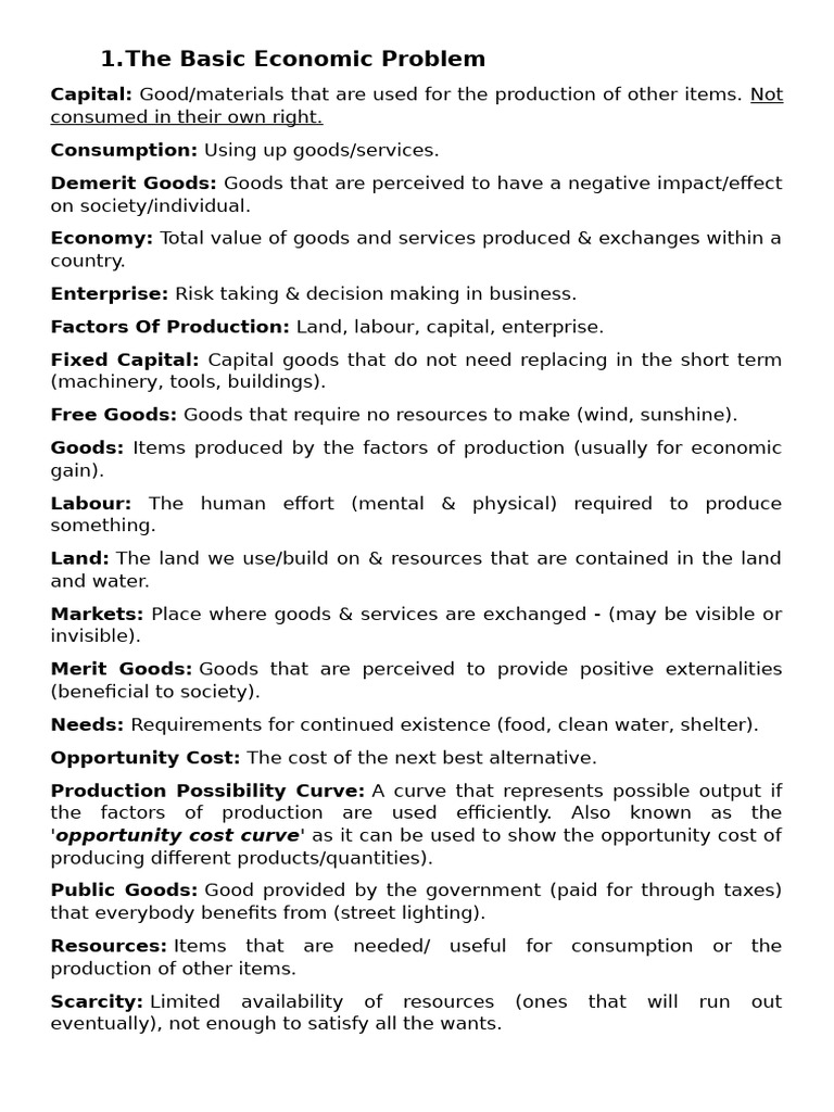 IGCSE Economic Glossary | PDF