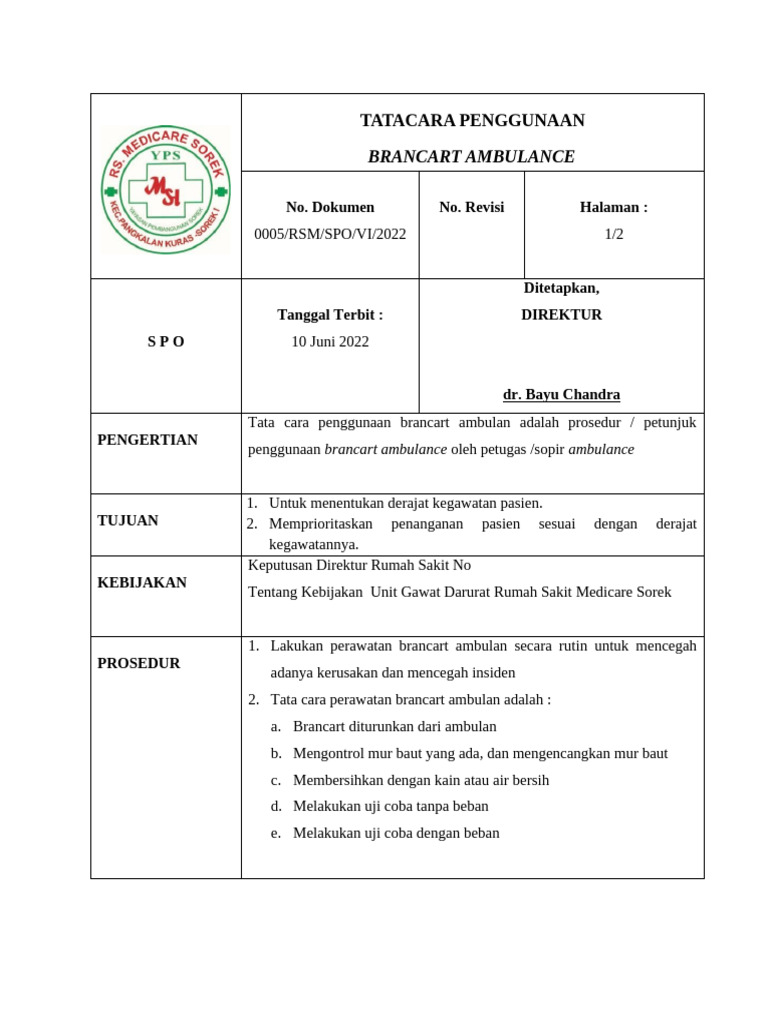 005 Tata Cara Penggunaan Brancar Ambulance | PDF