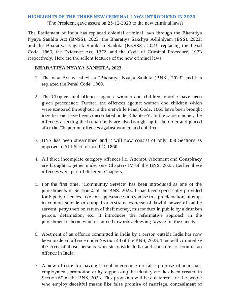 Feature of New Law (BNS, BNSS & Bsa) | PDF | Bail | Social Science