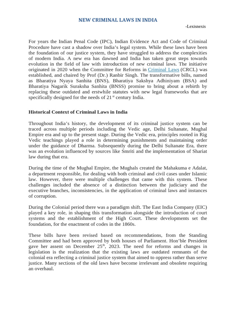 New Criminal Laws (BNS, BNSS & Bsa) | PDF | Crimes | Crime & Violence