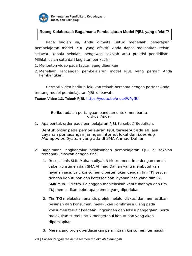 Bagaimana Pembelajaran Model PJBL Yang Efektif | PDF