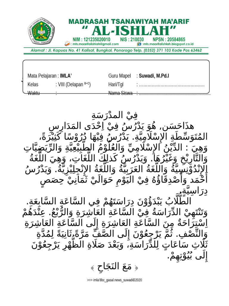 Materi - Imla' VIII B - C - Gasal | PDF