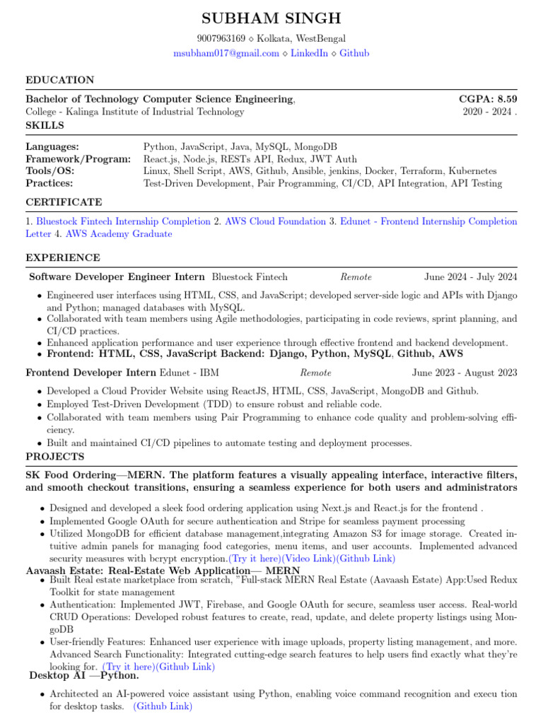 Sub Ham Singh Resume | PDF