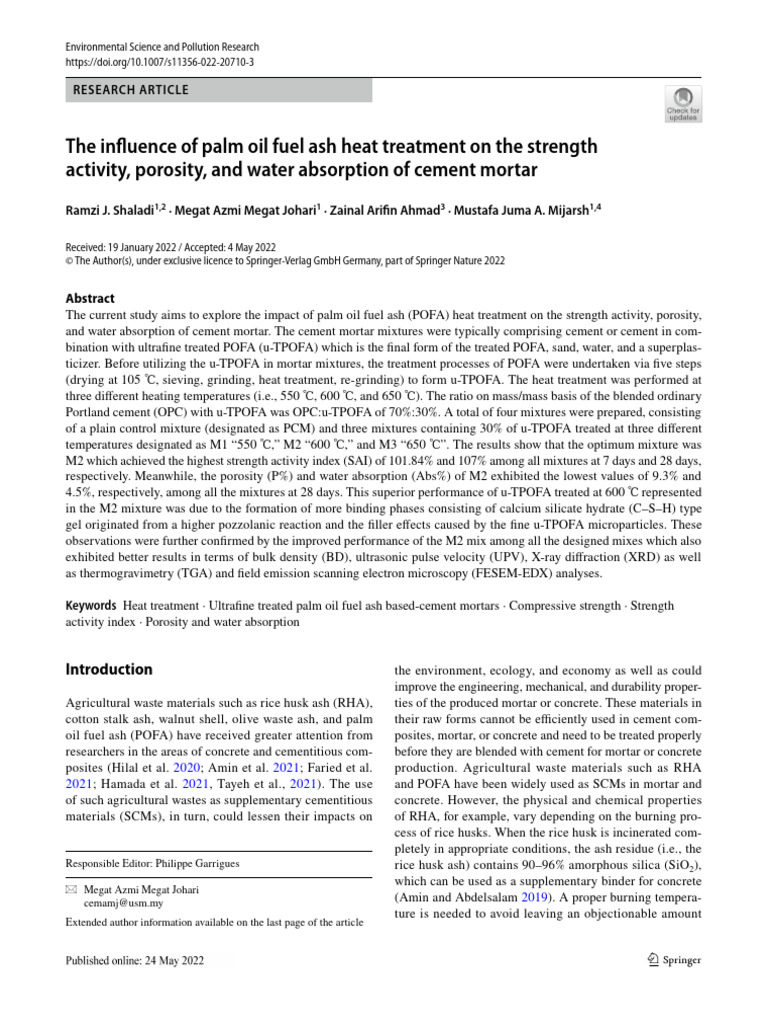 The Influence of Palm Oil Fuel Ash Heat Treatment On The Strength ...