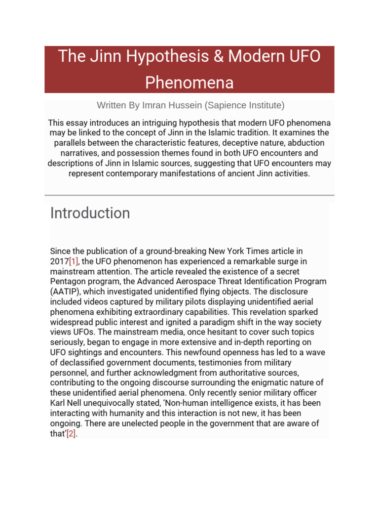 The Jinn Hypothesis & Modern UFO Phenomena | PDF | Unidentified Flying ...