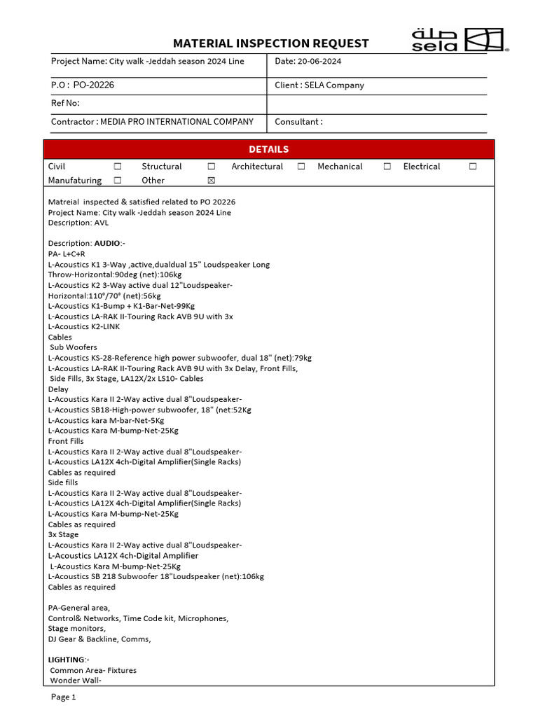 04 Material Inspection Request 20226 | PDF