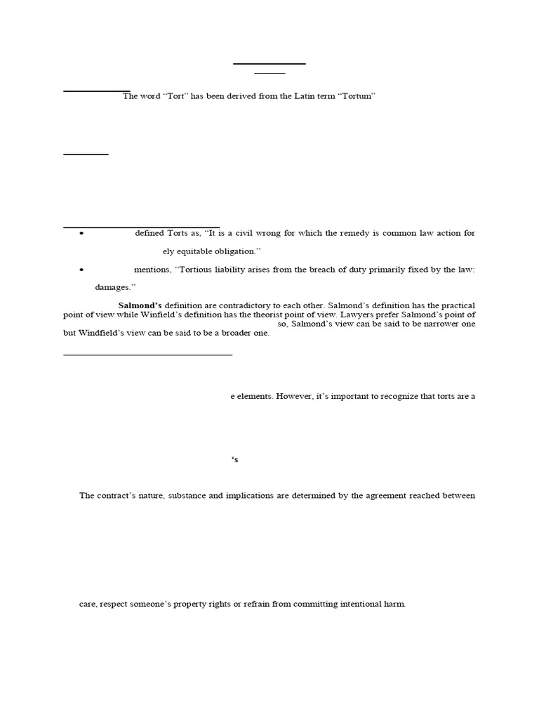 Law of Tort (Unit I) | PDF