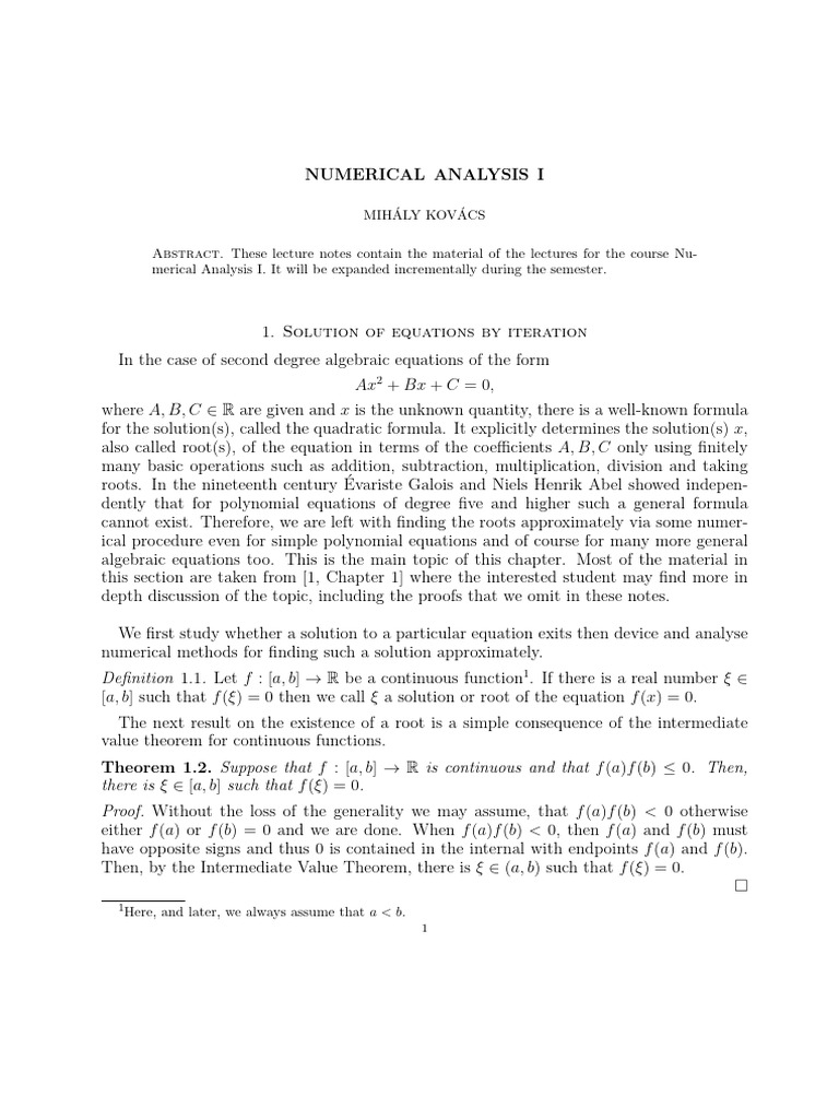 Numerical Analysis I: Ax BX C, A, B, C X X A, B, C | PDF