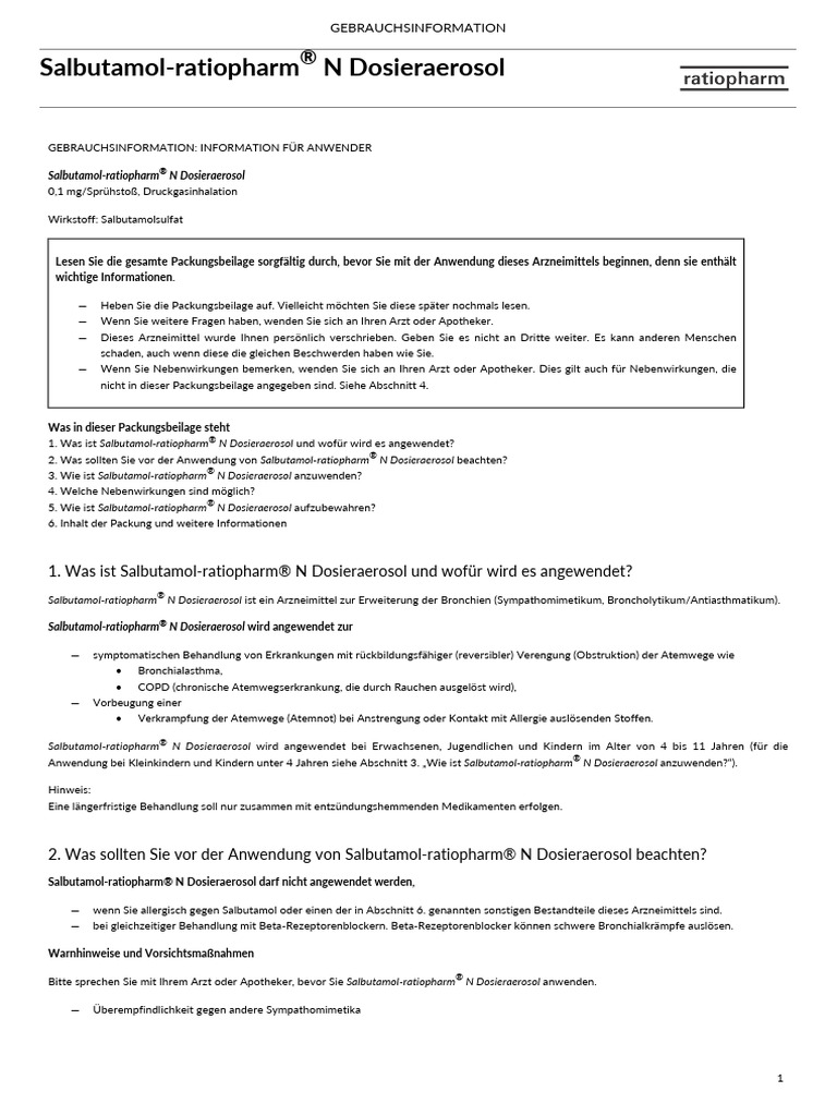 Salbutamol-Ratiopharm N Dosieraerosol - 3 | PDF