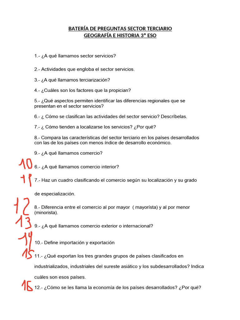 Preguntas Tema 5. GEO 3º ESO | PDF