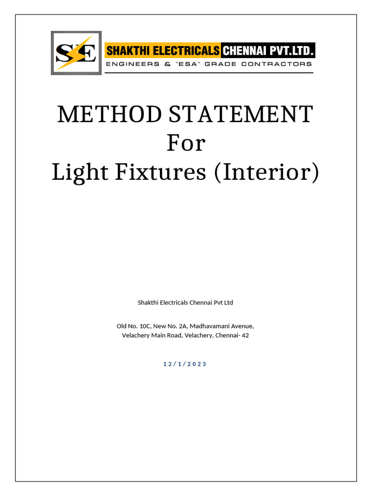 Method Statement For Light Fixtures | PDF