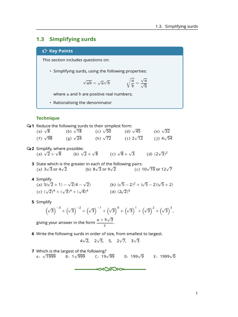 1.3 Surds | PDF