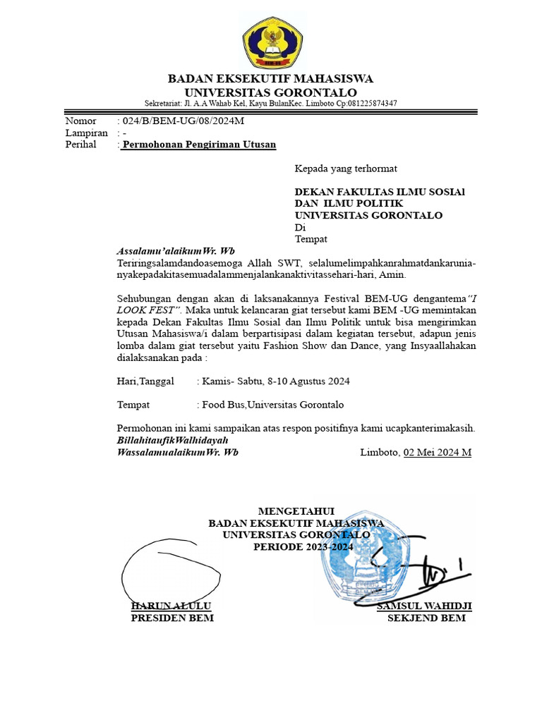 Surat Dekan Fisip | PDF