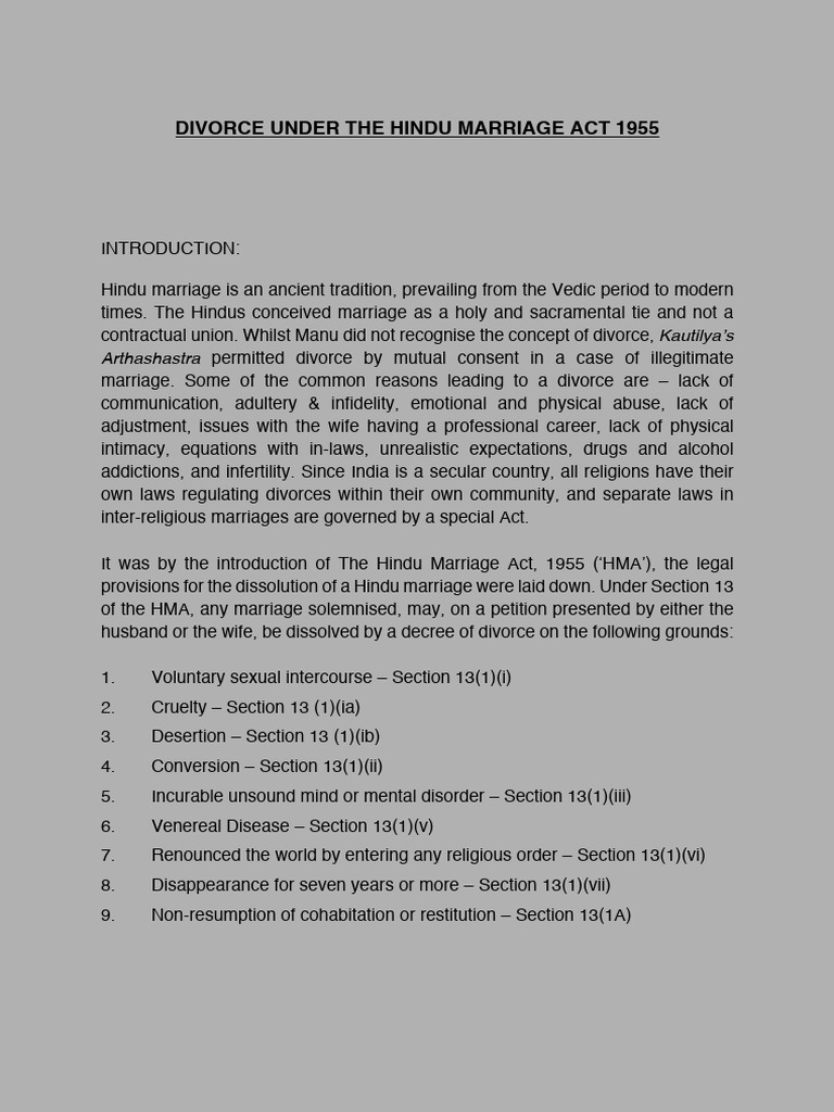 Hindu Marriage Act: Divorce Guide | PDF | Adultery | Social Science