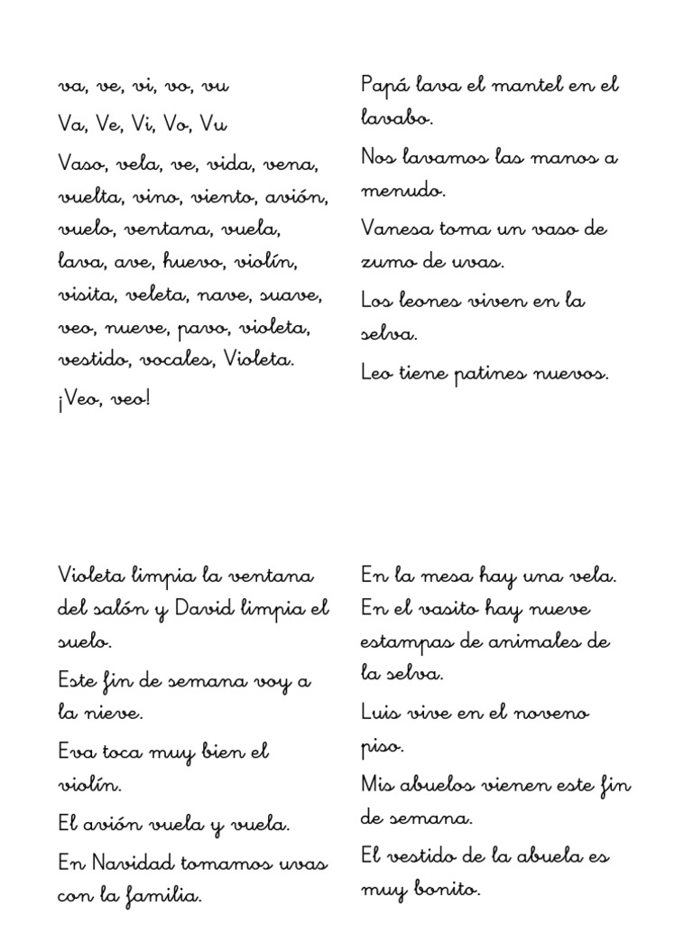 Fichas de Lectura Letra V V | PDF