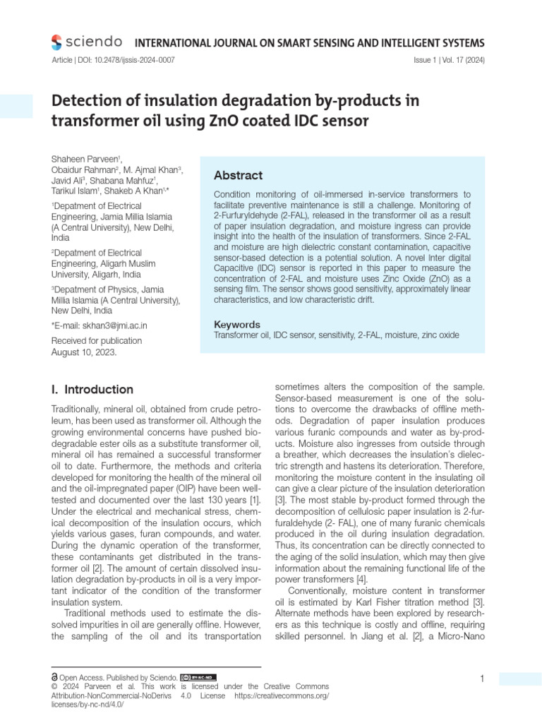 Detection of Insulation Degradation Byproducts in Transformer Oil Using ...