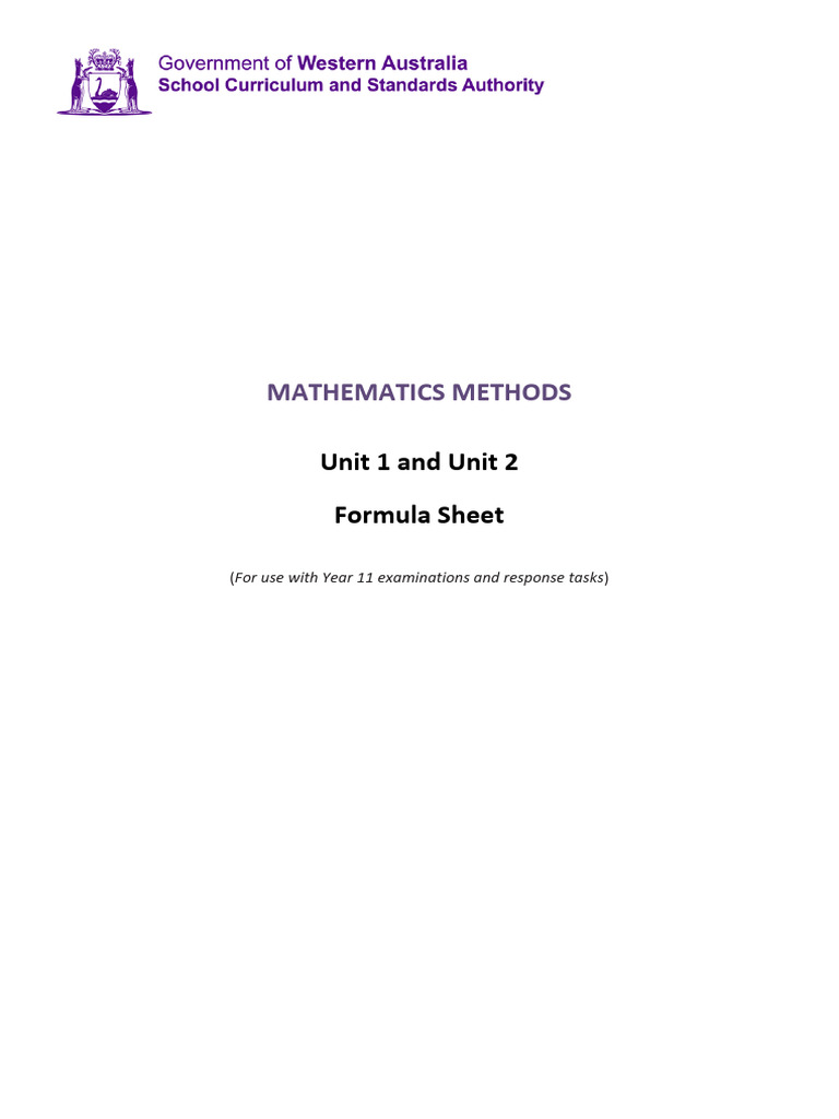 Mathematics-YeaMethodsr-11-formula-sheet | PDF