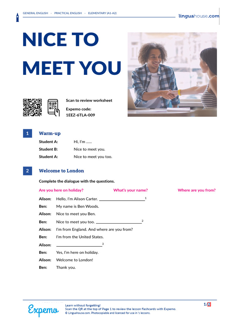 Nice To Meet You British English Student A1 A2 | PDF