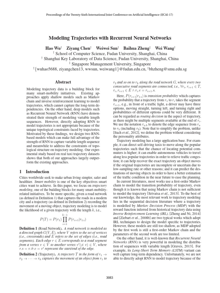 Modeling Trajectories With Recurrent Neural Networks: Hao Wu Ziyang ...