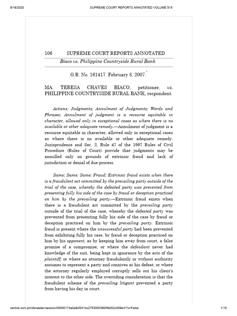Biaco vs. Philippine Countryside Bank Case Summary | PDF | In Rem ...