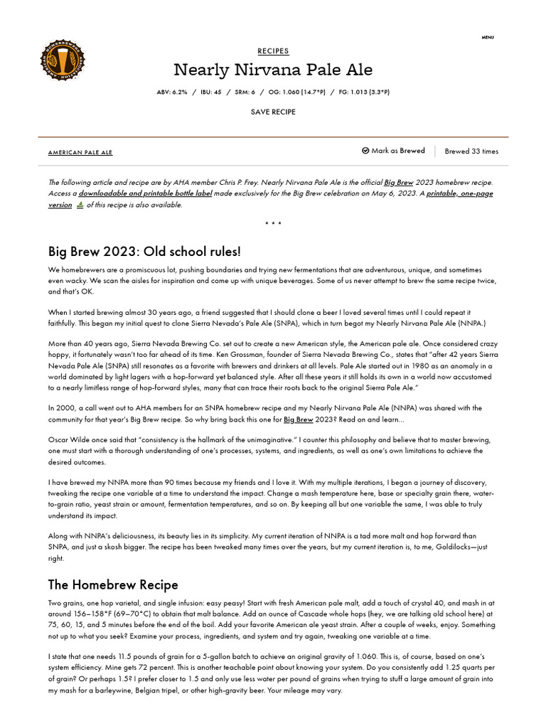 Nearly Nirvana Pale Ale | PDF