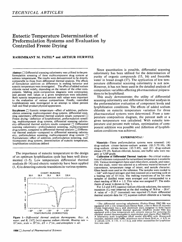 Eutectic Temperature Determination of Preformulation System and ...