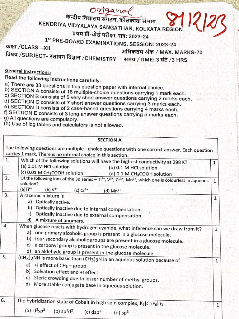class 12 pre board paper | PDF