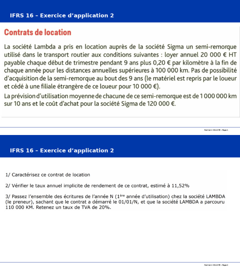 IFRS 16 - Contrats de Location Exercice D'application 2 | PDF