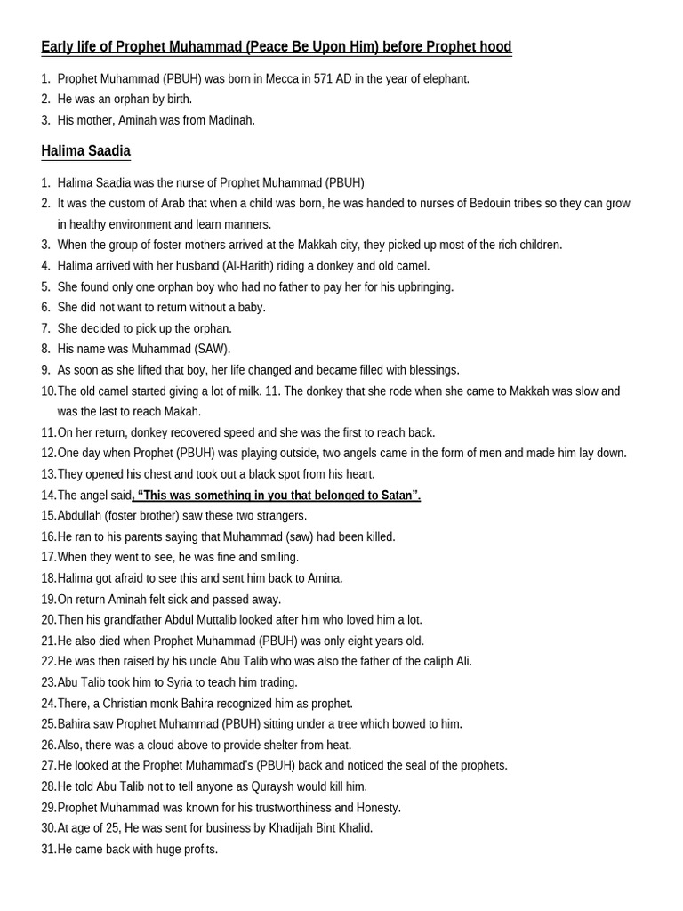 Early Life of Prophet Muhammad in Mecca Points Final | PDF