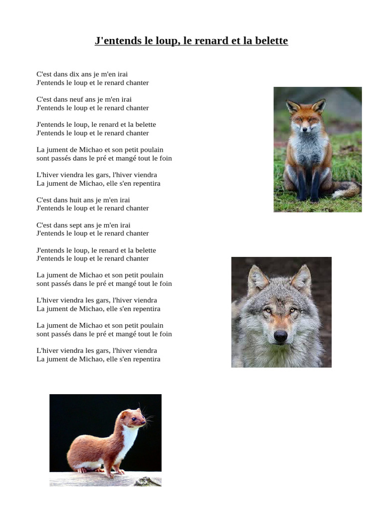J'entends Le Loup Le Renard Et A Belette | PDF