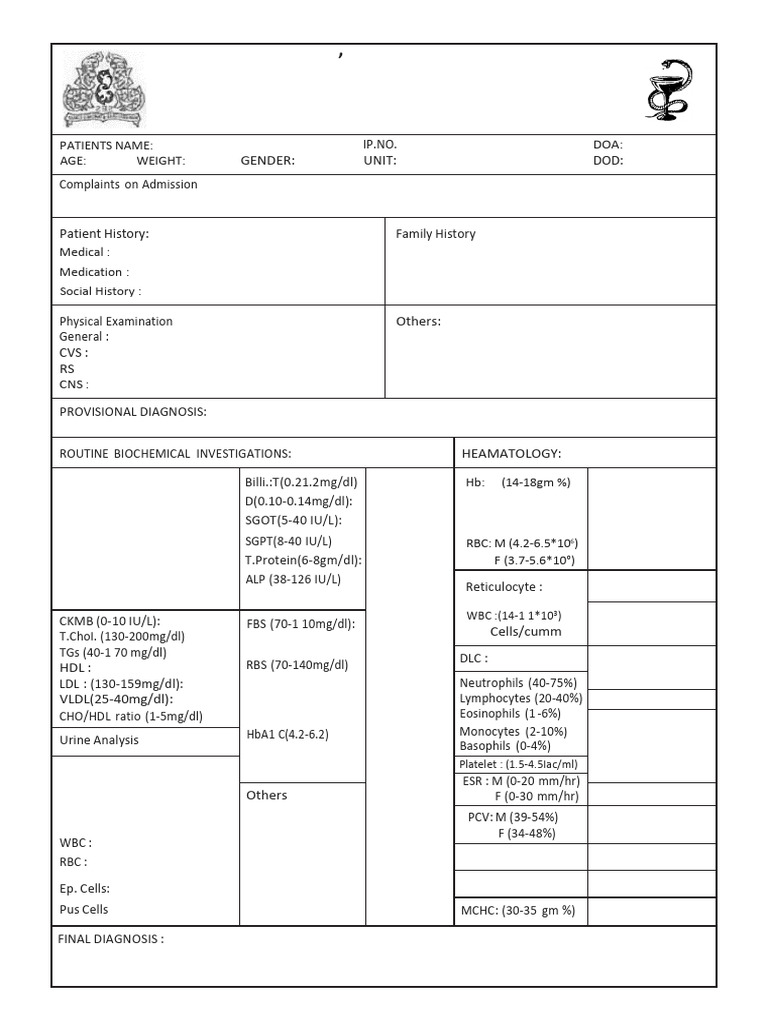 Patient Profile Form | PDF | White Blood Cell | Self-Improvement