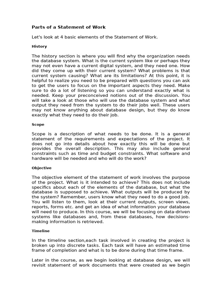Key Elements of a Statement of Work | PDF | Databases | Computing