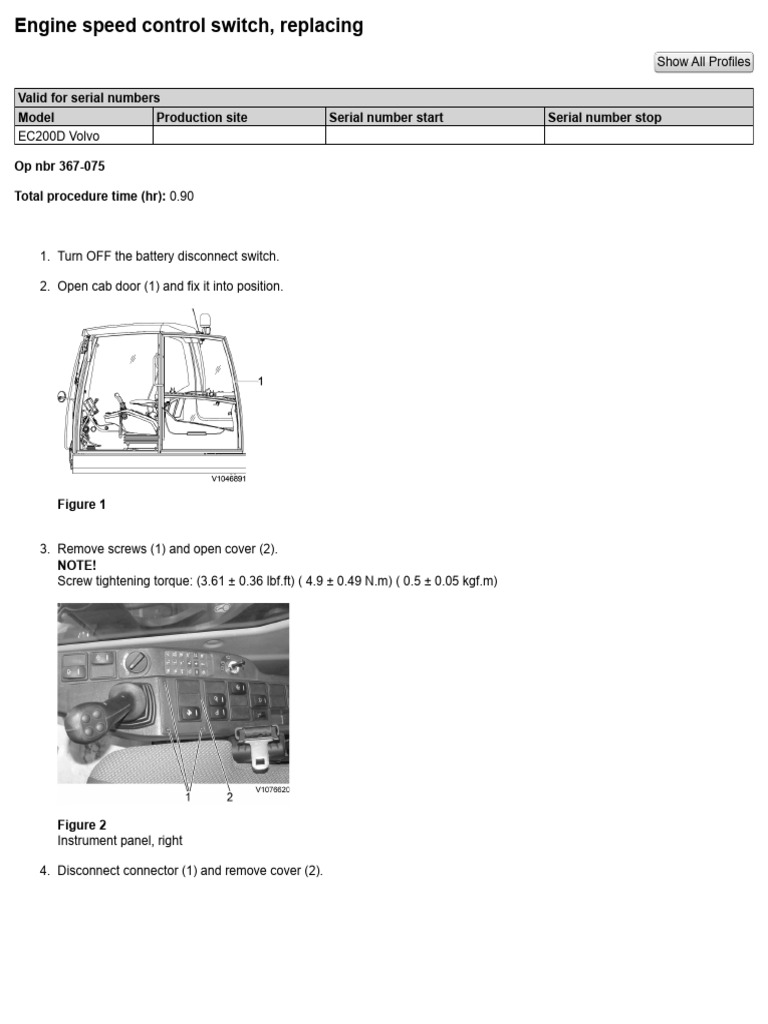 Engine Speed Control Switch, Replacing | PDF