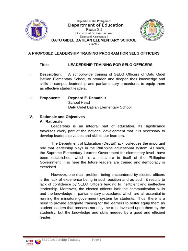 SSG and SPG Leadership Training Proposal and Matrix 2 | PDF