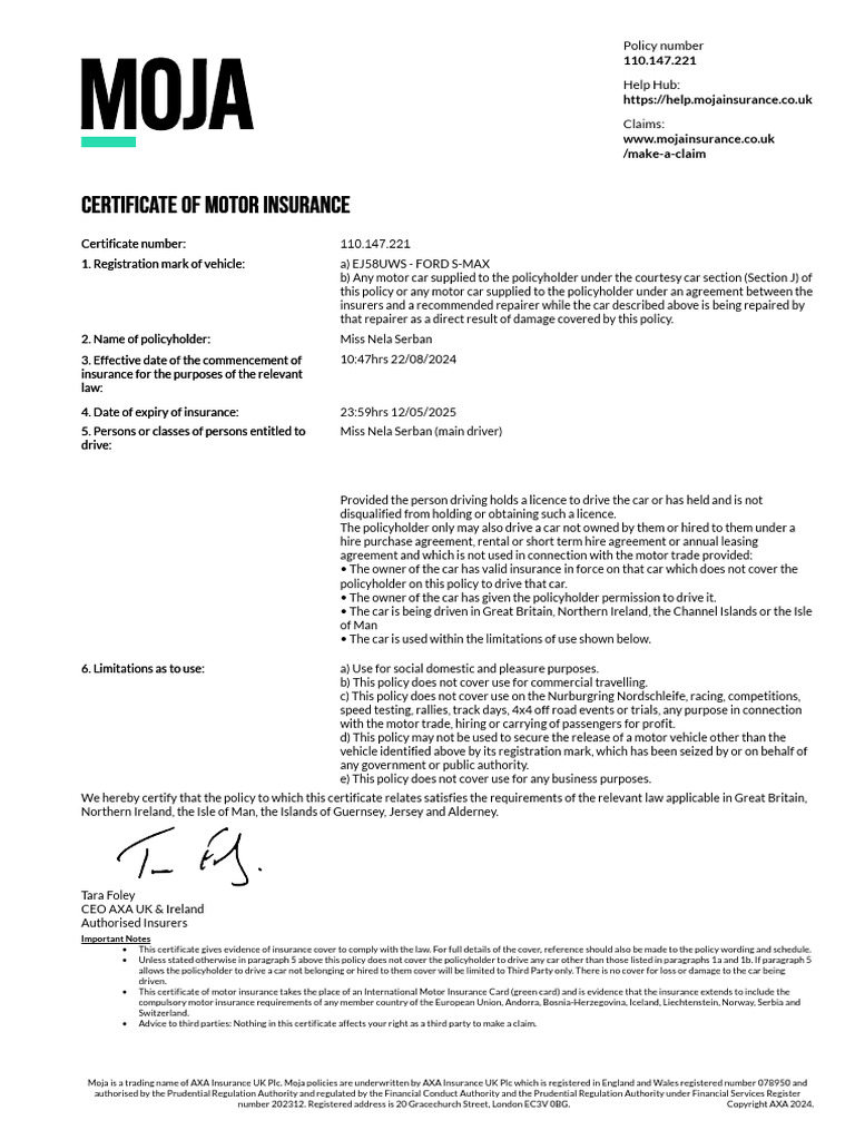 Motor Certificate | PDF