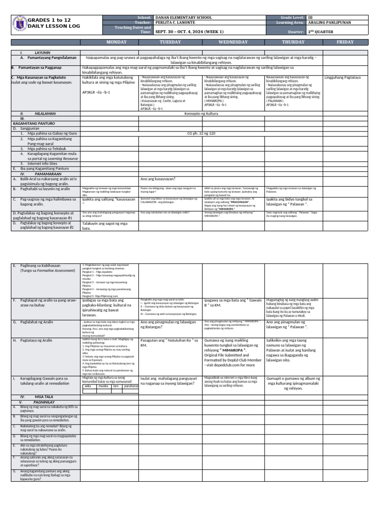 DLL Araling-Panlipunan-3 Q2 W1 | PDF